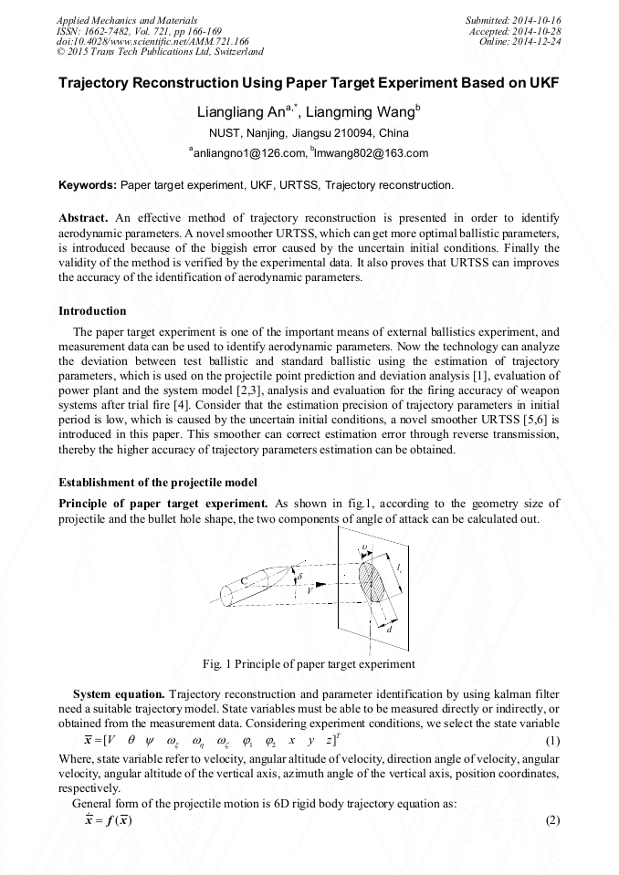 Trajectory Reconstruction Using Paper Target Experiment Based on UKF ...