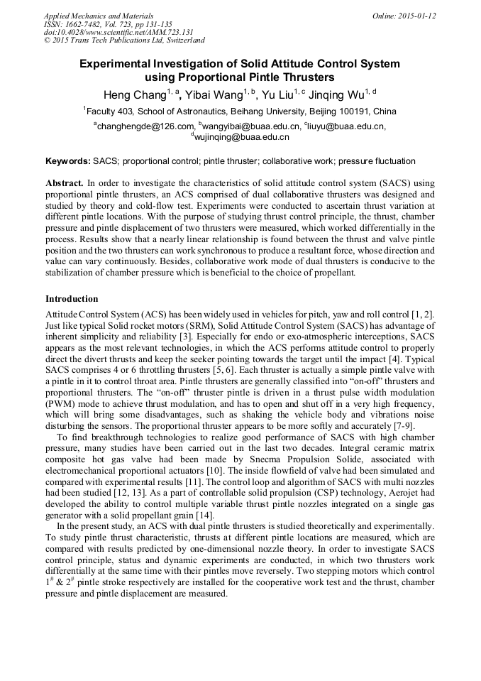 Experimental Investigation of Solid Attitude Control System Using ...