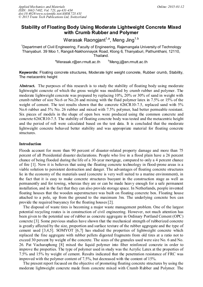 Stability of Floating Body Using Moderate Lightweight Concrete Mixed ...