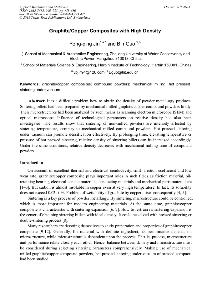 Graphite/Copper Composites with High Density | Scientific.Net
