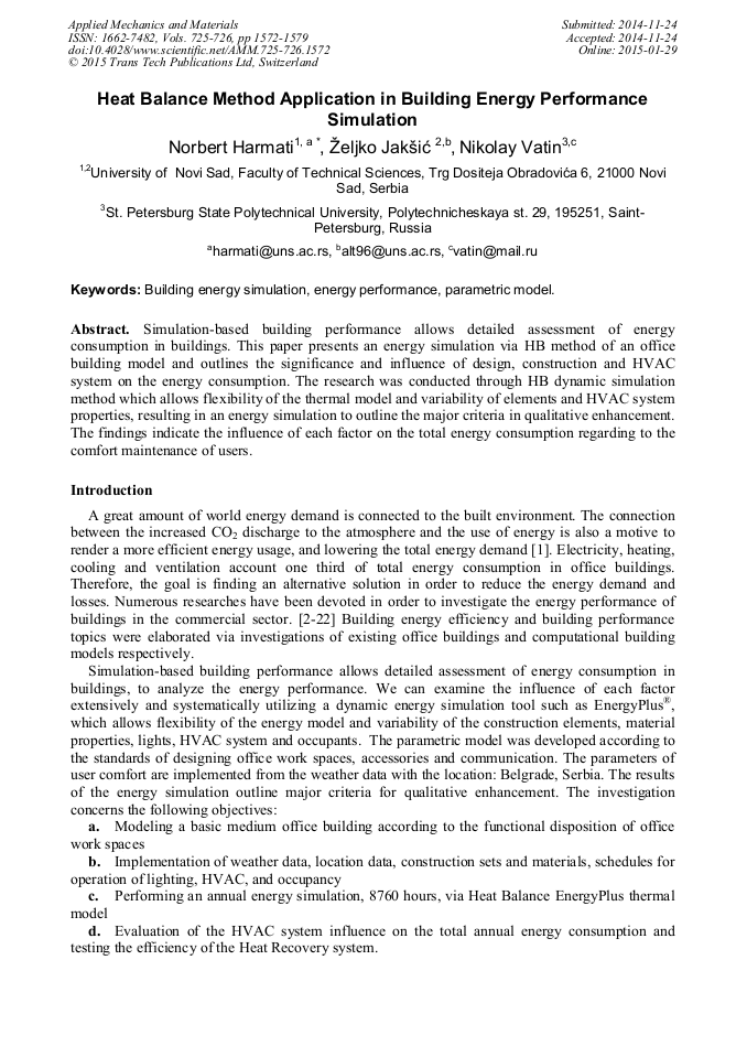 Heat Balance Method Application in Building Energy Performance ...
