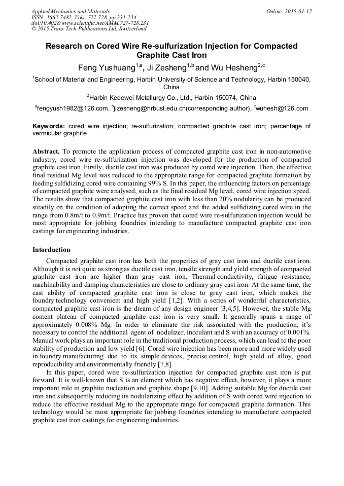 Research on Cored Wire Re-Sulfurization Injection for Compacted ...