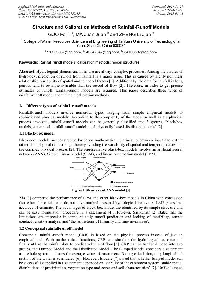 Structure and Calibration Methods of Rainfall-Runoff Models ...