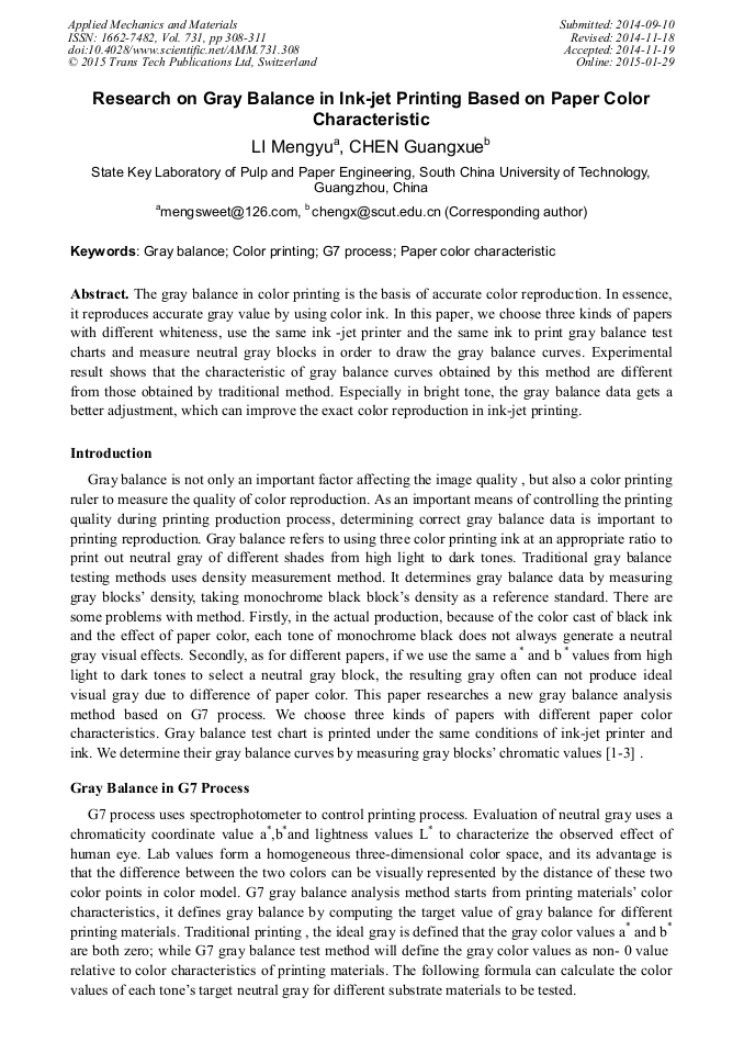 Research on Gray Balance in Ink-Jet Printing Based on Paper Color ...