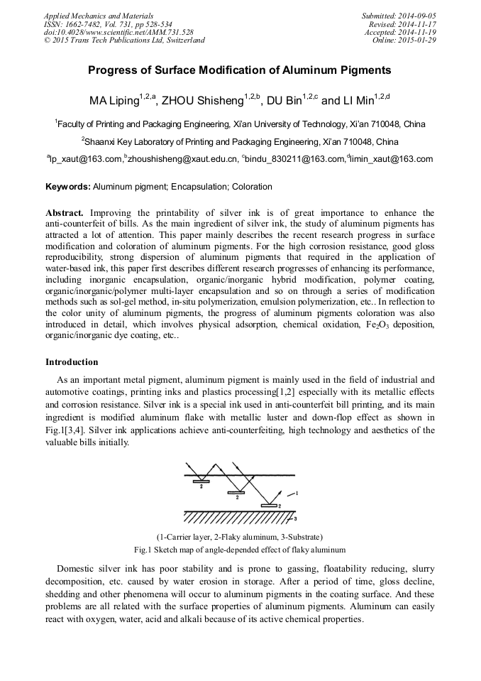 Progress of Surface Modification of Aluminum Pigments | Scientific.Net