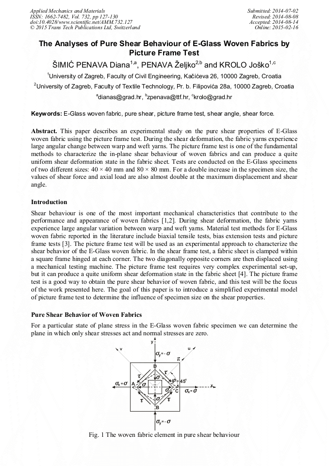The Analyses of Pure Shear Behaviour of E-Glass Woven Fabrics by ...