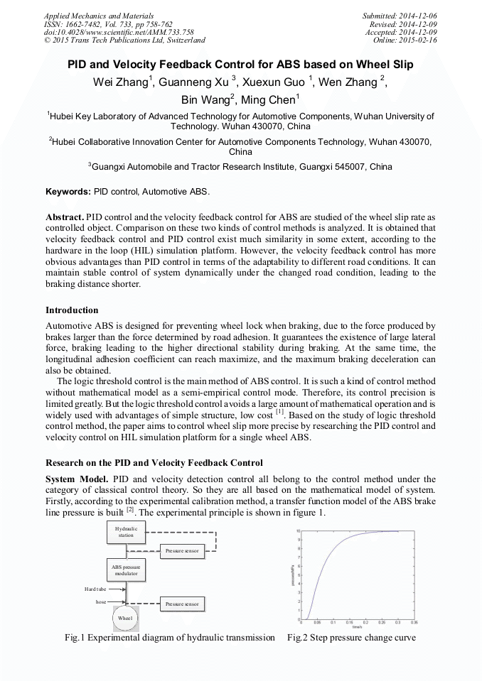 PID and Velocity Feedback Control for ABS Based on Wheel Slip ...