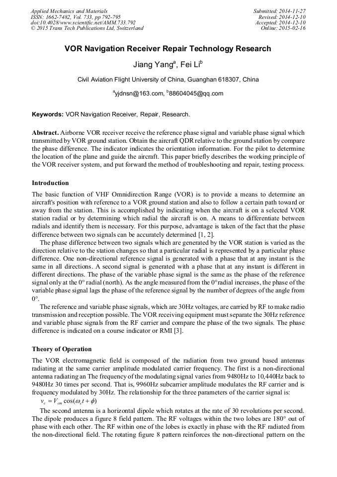 VOR Navigation Receiver Repair Technology Research | Scientific.Net
