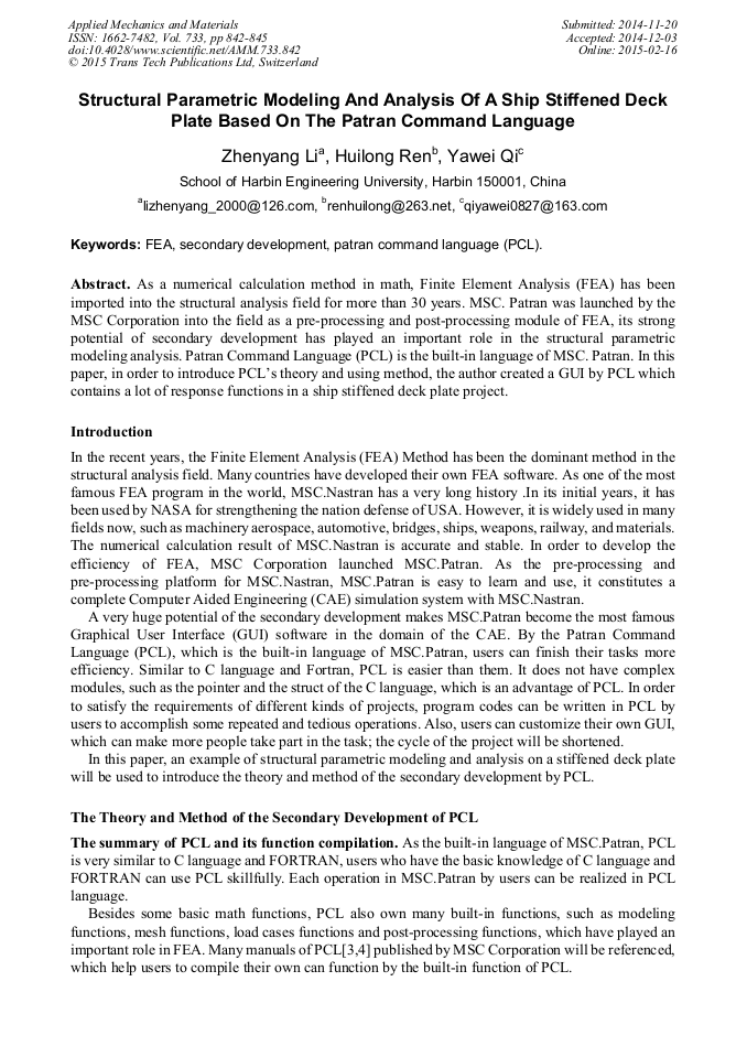 Structural Parametric Modeling and Analysis of a Ship Stiffened Deck ...