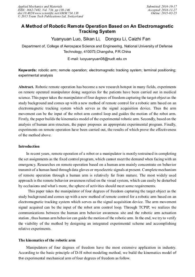 A Method of Robotic Remote Operation Based on an Electromagnetic ...
