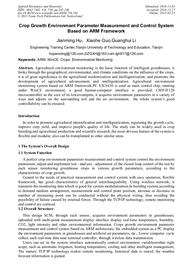 Crop Growth Environment Parameter Measurement and Control System Based ...