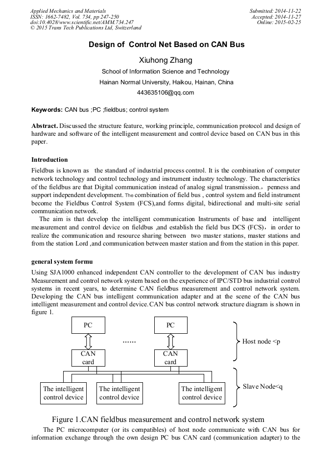 Design of Control Net Based on CAN Bus | Scientific.Net