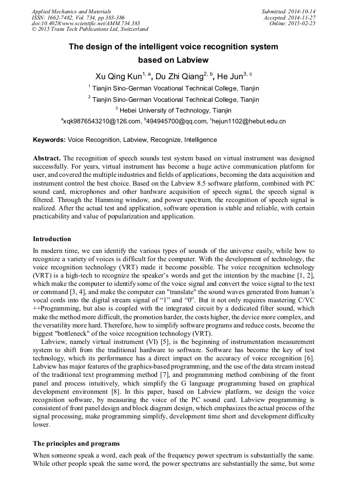 The Design of the Intelligent Voice Recognition System Based on Labview ...