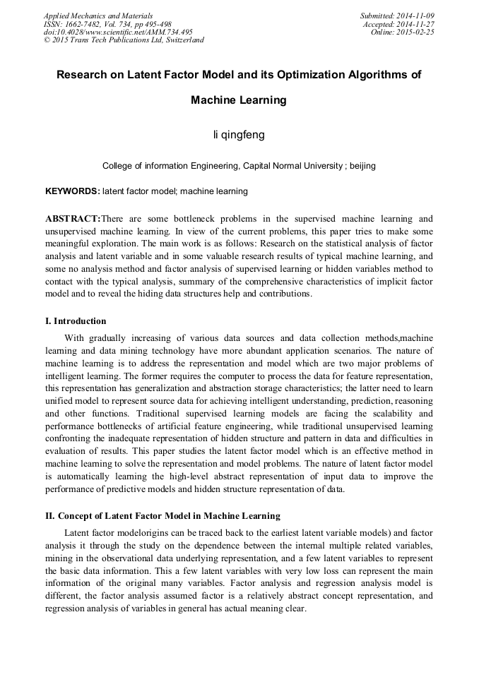 Research on Latent Factor Model and its Optimization Algorithms of ...
