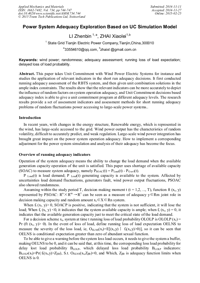 Power System Adequacy Exploration Based on UC Simulation Model ...