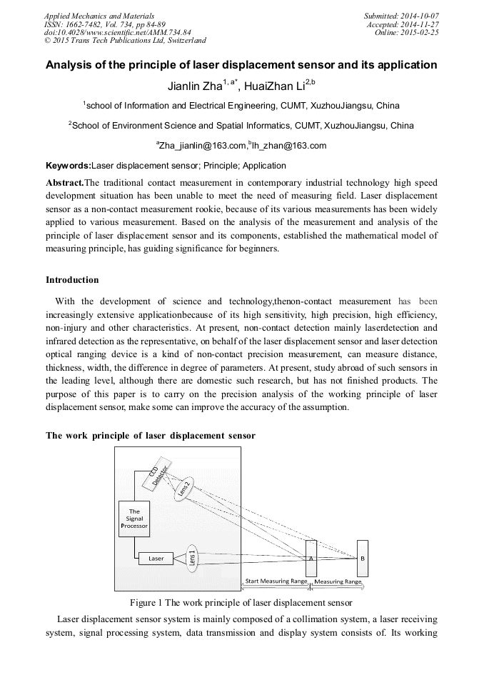 Analysis of the Principle of Laser Displacement Sensor and its ...