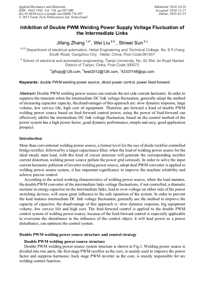 Inhibition of Double PWM Welding Power Supply Voltage Fluctuation of ...