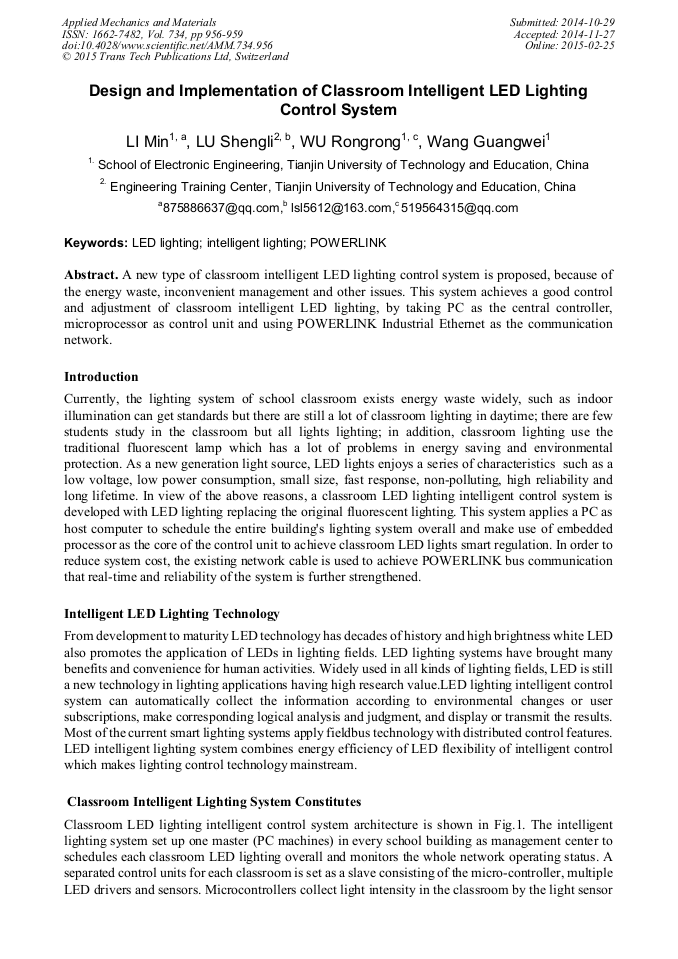 Design and Implementation of Classroom Intelligent LED Lighting Control ...