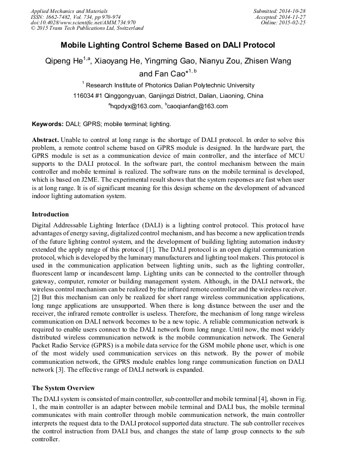 Mobile Lighting Control Scheme Based on DALI Protocol | Scientific.Net