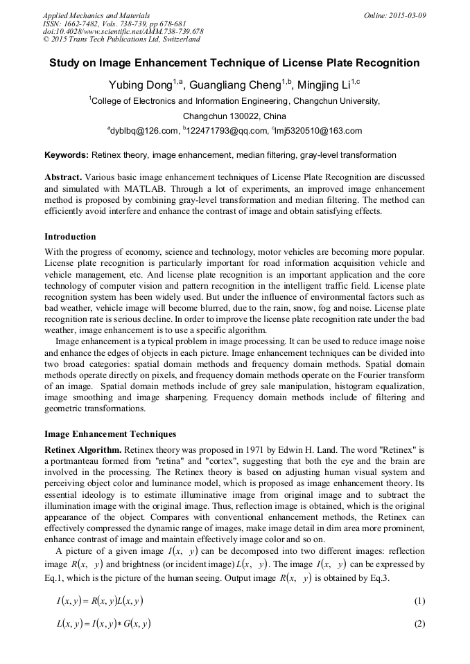Study on Image Enhancement Technique of License Plate Recognition ...