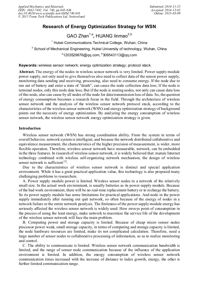 Research of Energy Optimization Strategy for WSN | Scientific.Net