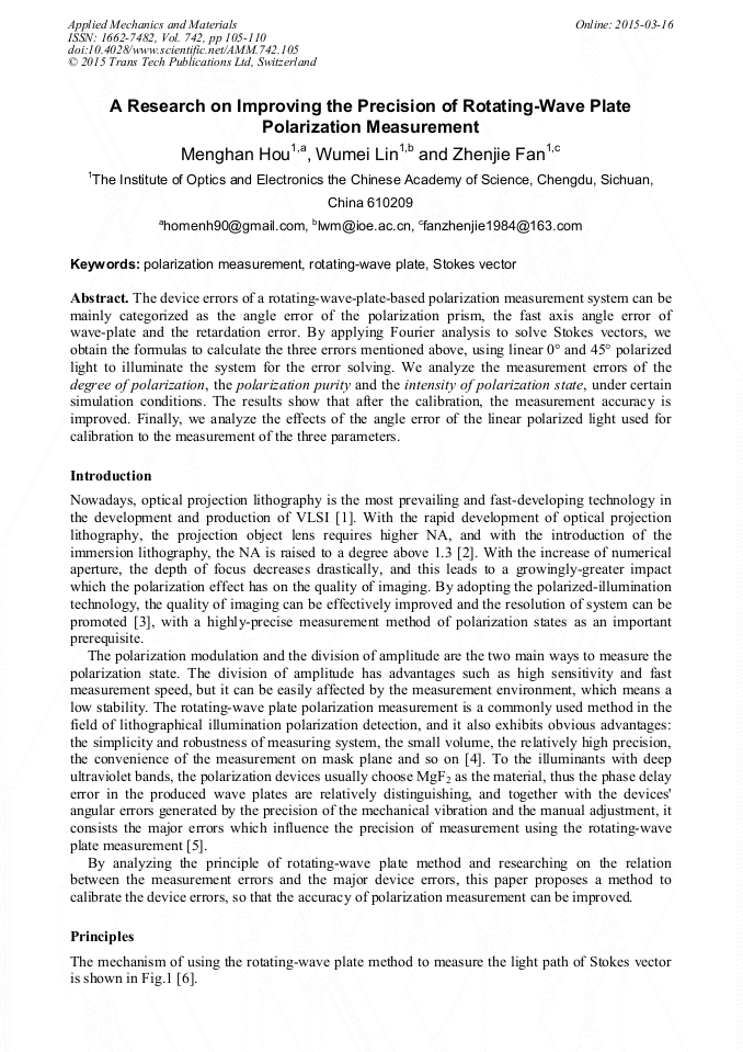 A Research on Improving the Precision of Rotating-Wave Plate ...