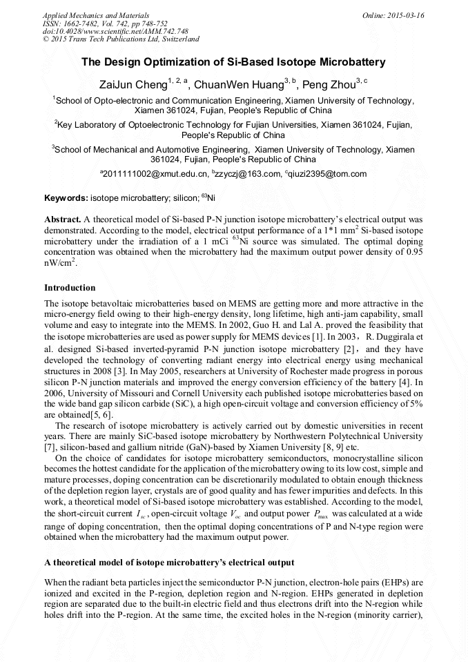The Design Optimization of Si-Based Isotope Microbattery | Scientific.Net