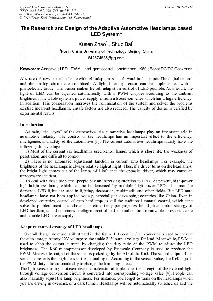 The Research and Design of the Adaptive Automotive Headlamps Based LED ...