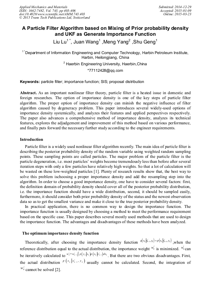 A Particle Filter Algorithm Based on Mixing of Prior Probability ...