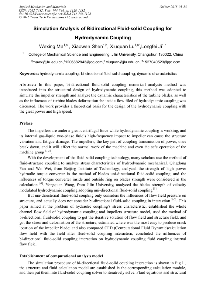 Simulation Analysis of Bidirectional Fluid-Solid Coupling for ...