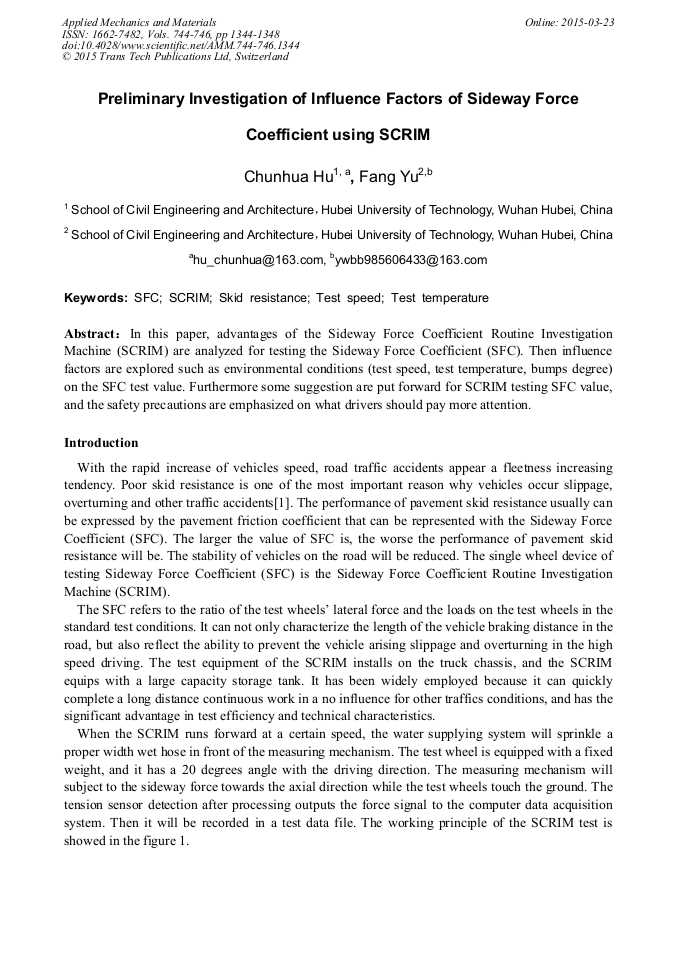 Preliminary Investigation of Influence Factors of Sideway Force ...