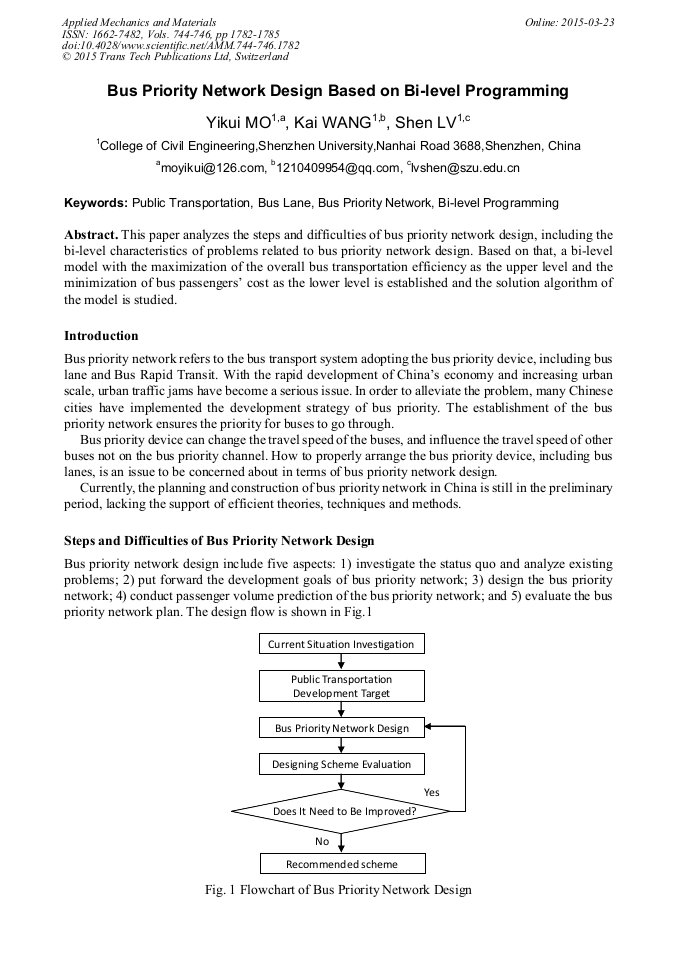 Bus Priority Network Design Based on Bi-Level Programming | Scientific.Net