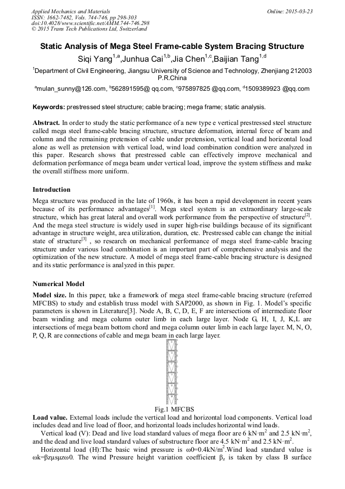 Static Analysis of Mega Steel Frame-Cable System Bracing Structure ...