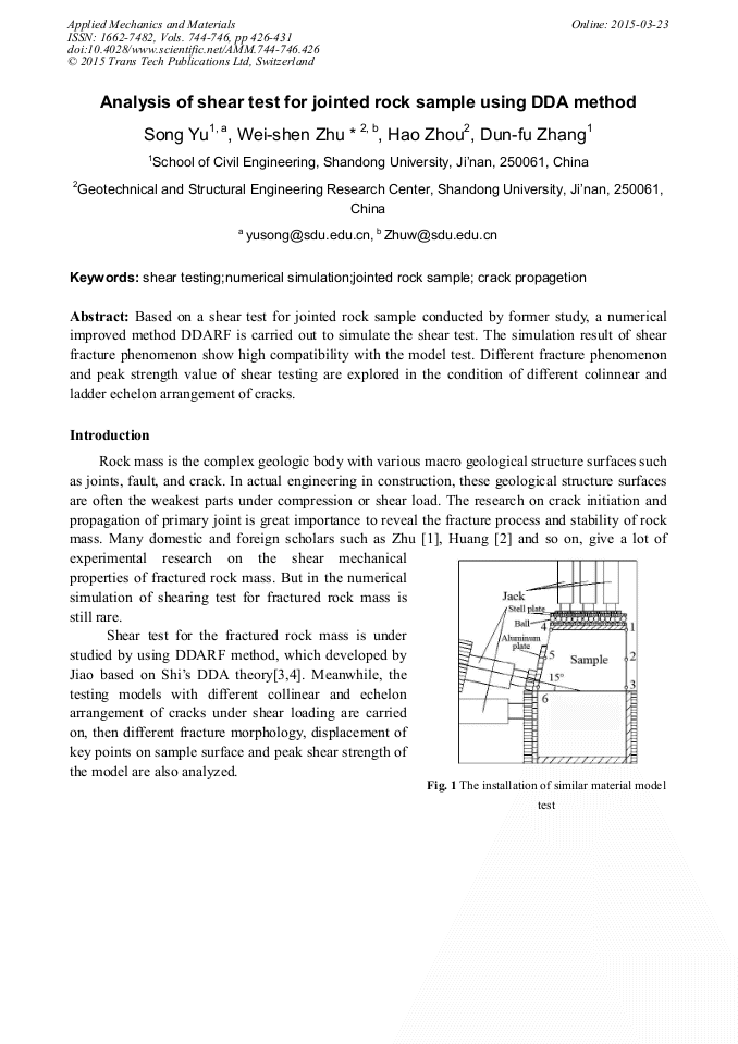 Analysis of Shear Test for Jointed Rock Sample Using DDA Method ...