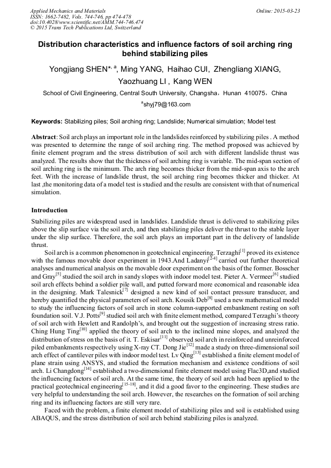 Distribution Characteristics and Influence Factors of Soil Arching Ring ...