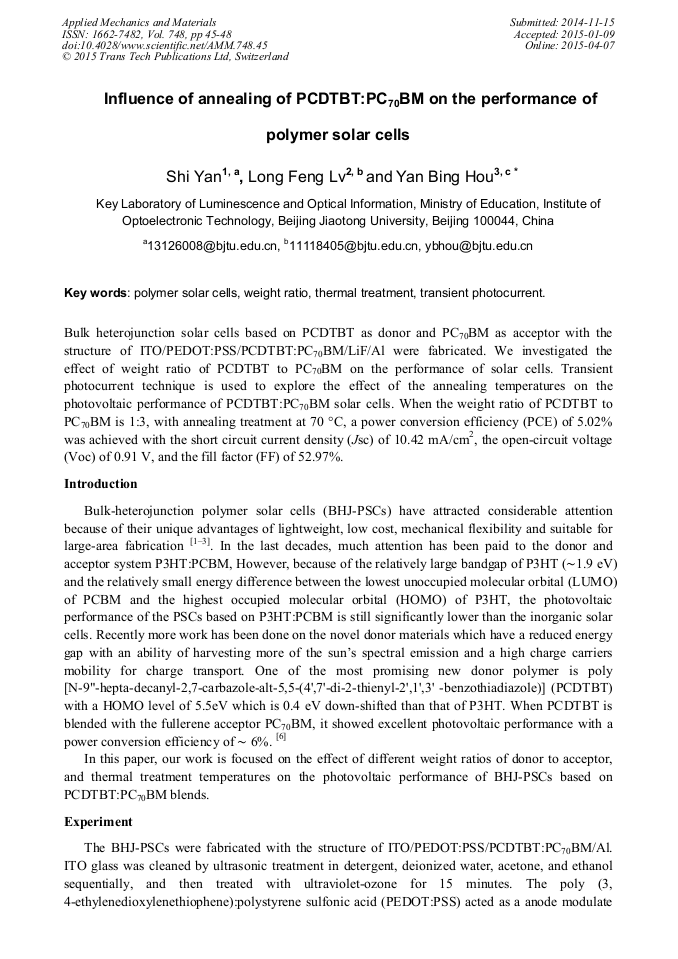 Influence of Annealing of PCDTBT:PC70BM on the Performance of Polymer ...