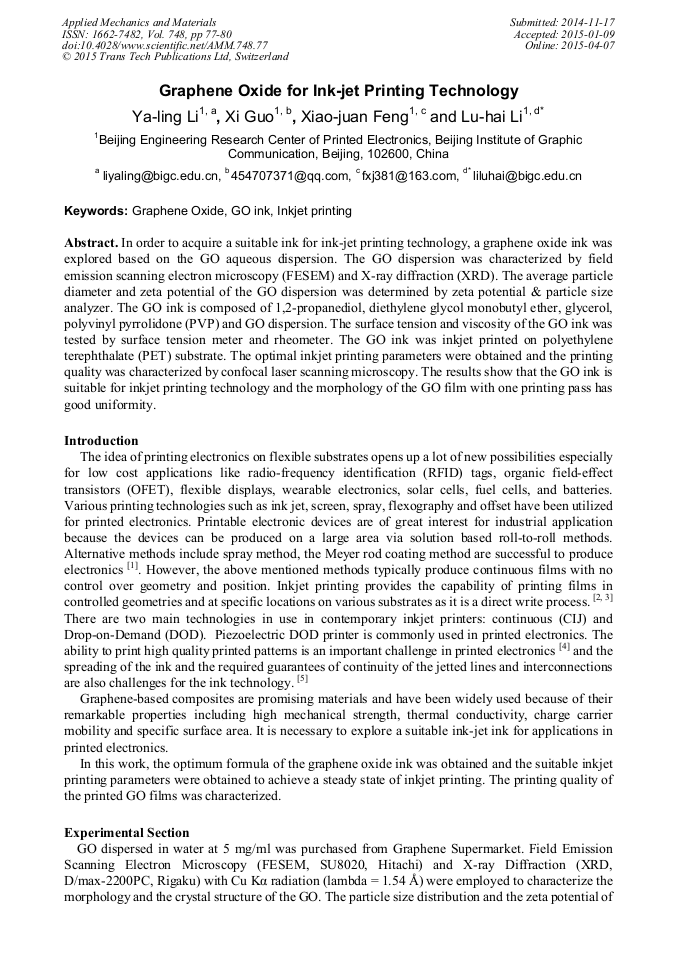 Graphene Oxide for Ink-Jet Printing Technology | Scientific.Net