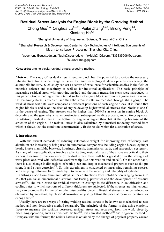 Residual Stress Analysis for Engine Block by the Grooving Method ...