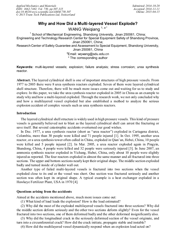 Why and how Did a Multi-Layered Vessel Explode? | Scientific.Net