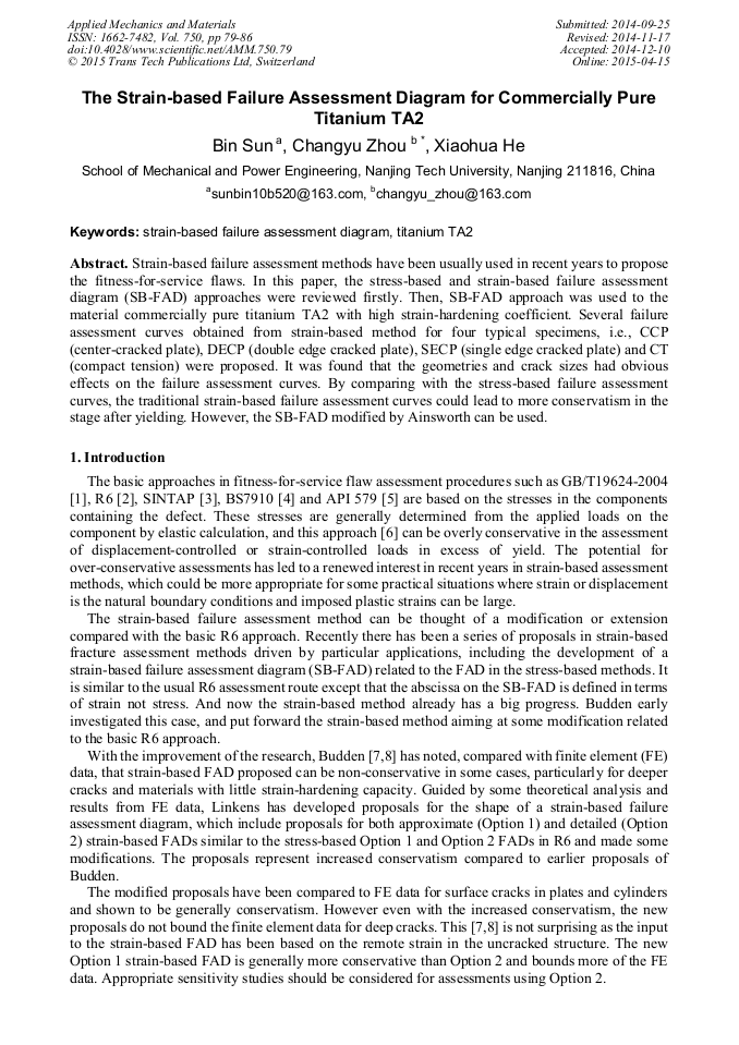 The Strain-Based Failure Assessment Diagram for Commercially Pure ...