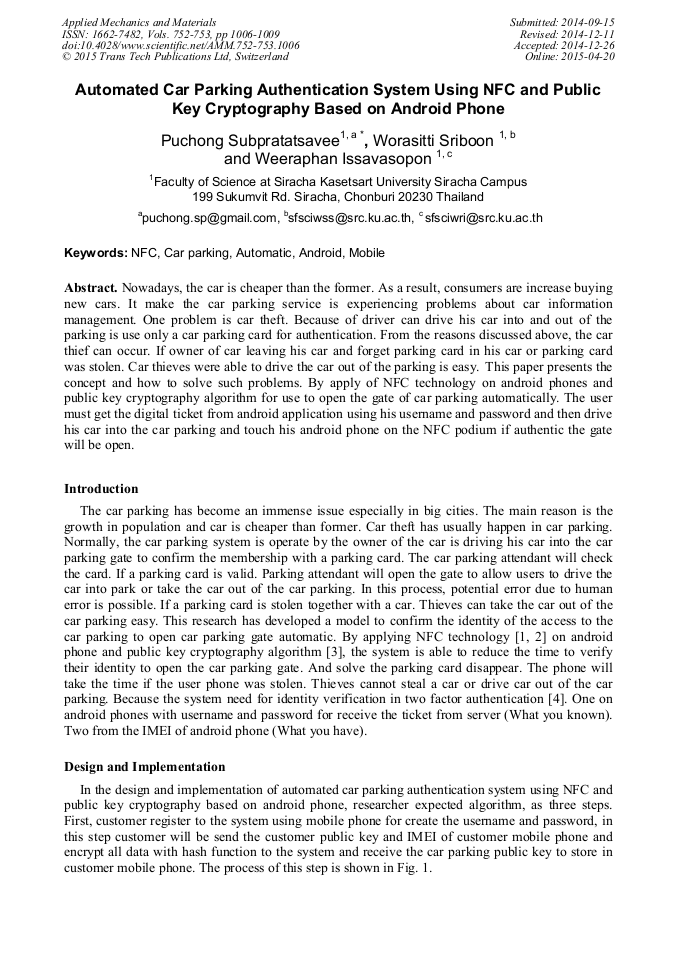 Automated Car Parking Authentication System Using NFC and Public Key ...
