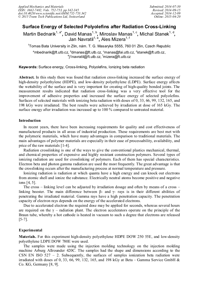 Surface Energy of Selected Polyolefins after Radiation Cross-Linking ...
