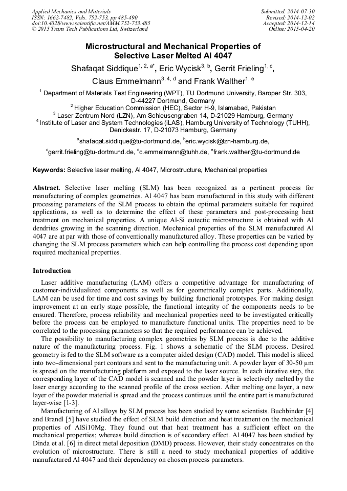 Microstructural and Mechanical Properties of Selective Laser Melted Al ...