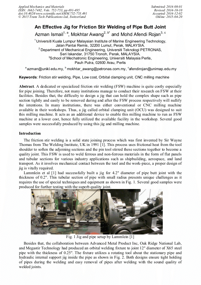 An Effective Jig for Friction Stir Welding of Pipe Butt Joint ...