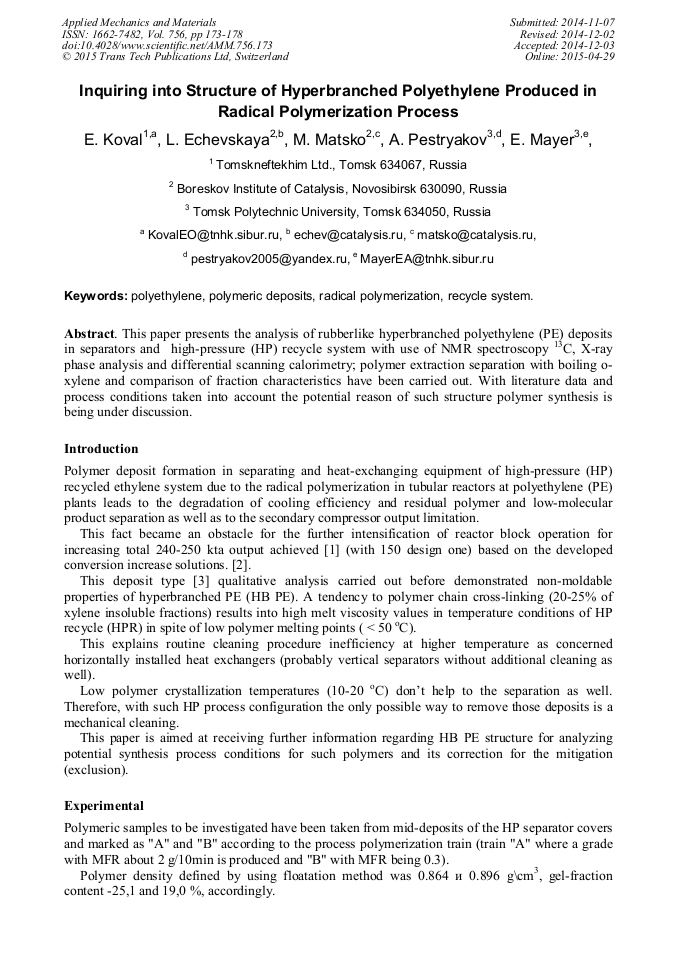 Inquiring into Structure of Hyperbranched Polyethylene Produced in ...