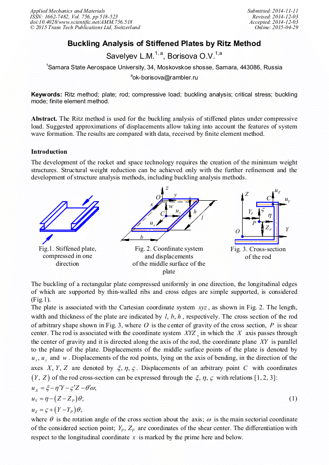 Buckling Analysis of Stiffened Plates by Ritz Method | Scientific.Net