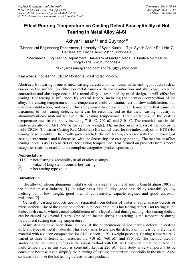 Effect Pouring Temperature on Casting Defect Susceptibility of Hot ...