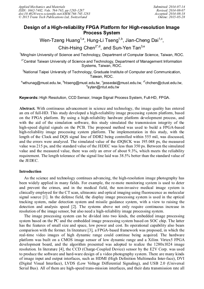 Design of a High-Reliability FPGA Platform for High-Resolution Image Process System | Scientific.Net