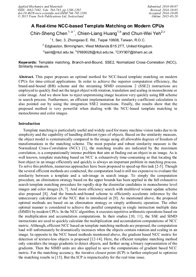 A Real-Time NCC-Based Template Matching on Modern CPUs | Scientific.Net