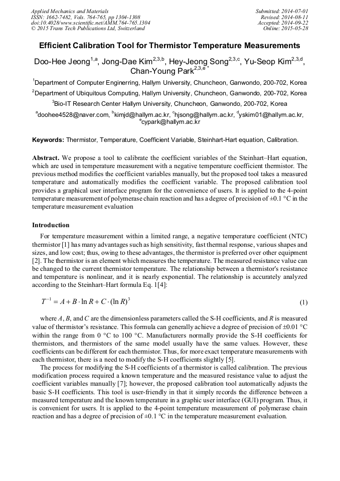 Efficient Calibration Tool for Thermistor Temperature Measurements ...